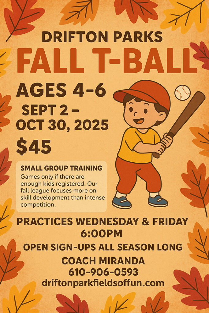 2025 Fall T-Ball for Ages 4-6 – Drifton Park